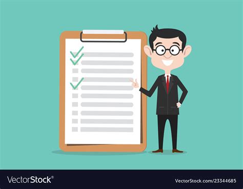 Checklist Business Man With Clipboard And Checked Vector Image