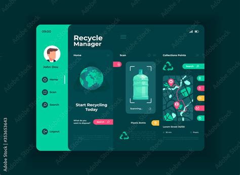 Recycling Manager Tablet Interface Vector Template Mobile App Page