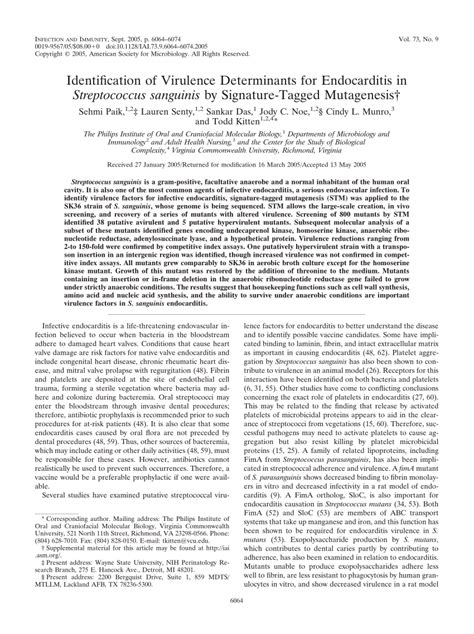 Pdf Identification Of Virulence Determinants For Endocarditis In Streptococcus Sanguinis By