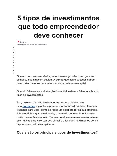 5 Tipos De Investimentos Que Todo Empreendedor Deve Conhecer Pdf