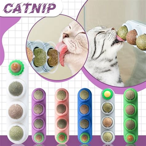Catnip Balls That Stick On Wall 4 Pack Edible Cat Toys Healthy Kitten Chew Treats With Catnip