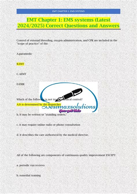EMT Chapter EMS Systems Latest Correct Questions And Answers EMS Systems