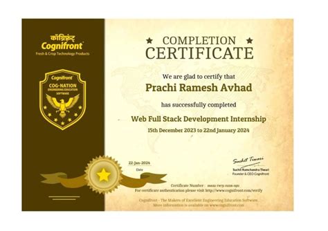 Prachi Avhad On Linkedin Internshipcompleted Cognifront Gratitude