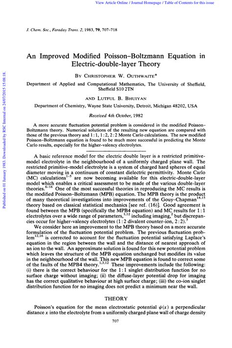 Pdf An Improved Modified Poissonboltzmann Equation In Electric