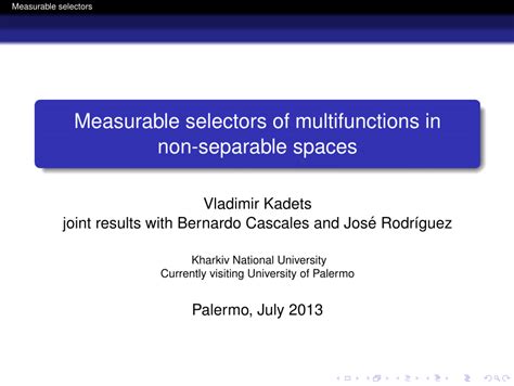 pdf measurable selectors of multifunctions in non separable spaces