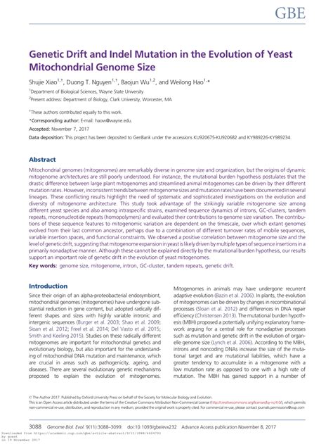pdf genetic drift and indel mutation in the evolution of yeast