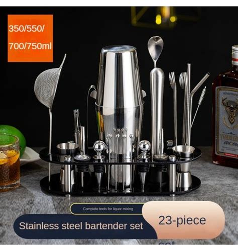 칵테일 바텐더 스테인레스 스틸 바 액세서리 셰이커 미니바 보스턴 키트 음료 Ml 세트당 23 개 티몬