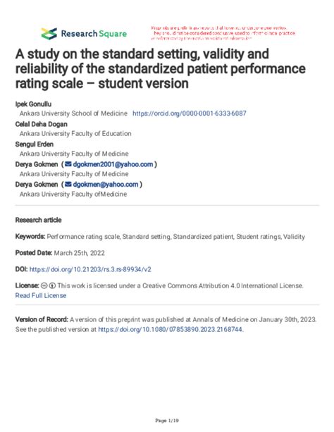 Pdf A Study On The Standard Setting Validity And Reliability Of The