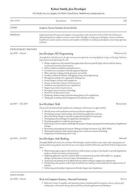 Java Developer Resume Examples Guide