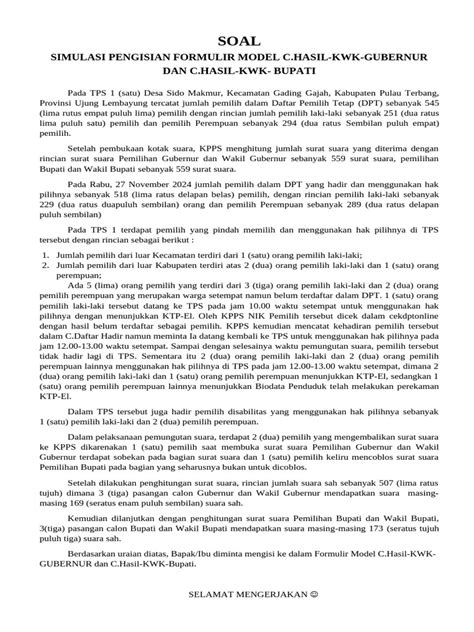 Soal Simulasi Pengisian C Hasil Kwk Pdf Ilmu Sosial