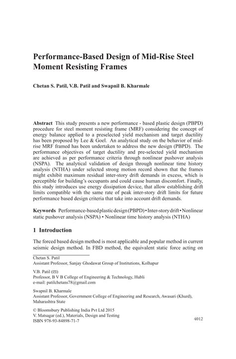 Pdf Performance Based Design Of Mid Rise Steel Moment Resisting Frames