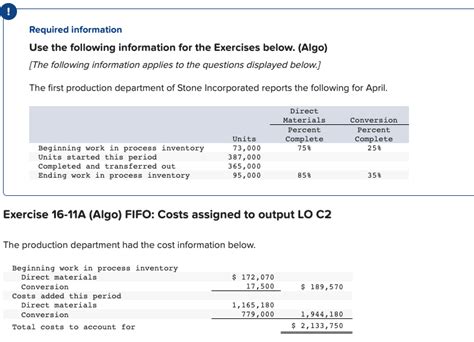 Solved Exercise 16 11a Algo Fifo Costs Assigned To Output