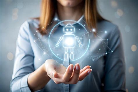 Businesswoman Interacting With Virtual Robot Displaying Questions And Answers Using Artificial