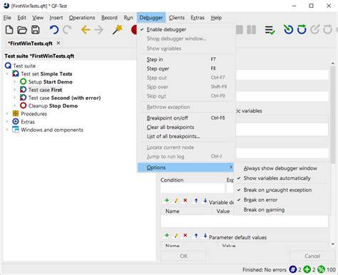 Error Or Exception Triggering Debugging Mode Qf Test Tutorial