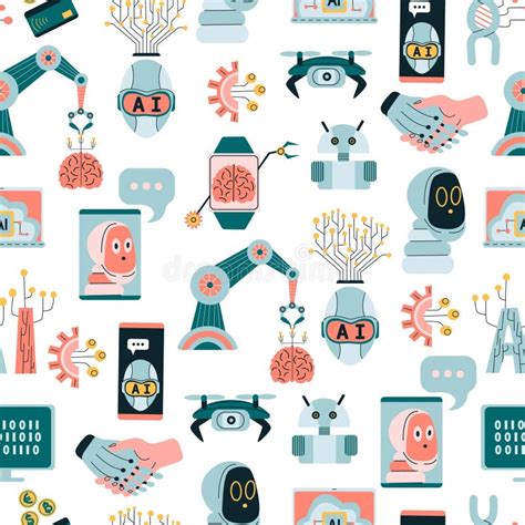 technology seamless pattern with hand drawn neural networks stock