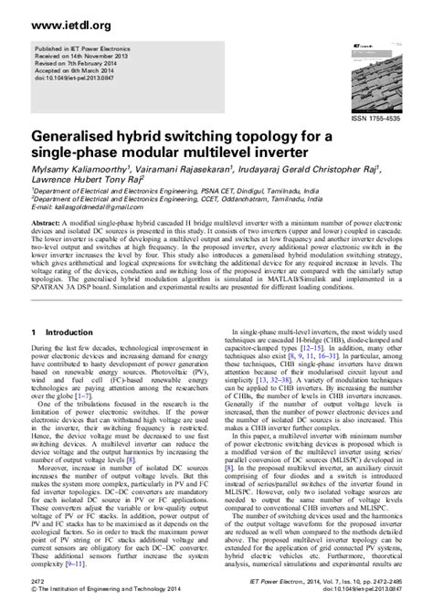 Pdf Generalised Hybrid Switching Topology For A Single‐phase Modular Multilevel Inverter