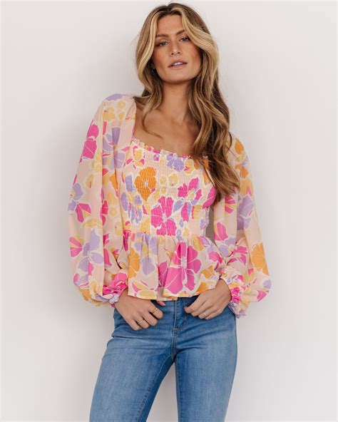 Sally Smocked Top Pink Multi Multicolor Smocked Top For Spring