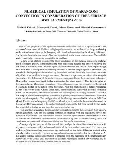Numerical Simulation Of Marangoni Convection In Consideration Of