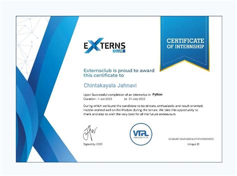 Chintakayala Jahnavi On Linkedin Successfully Completed Internship On Python Offered By Externs