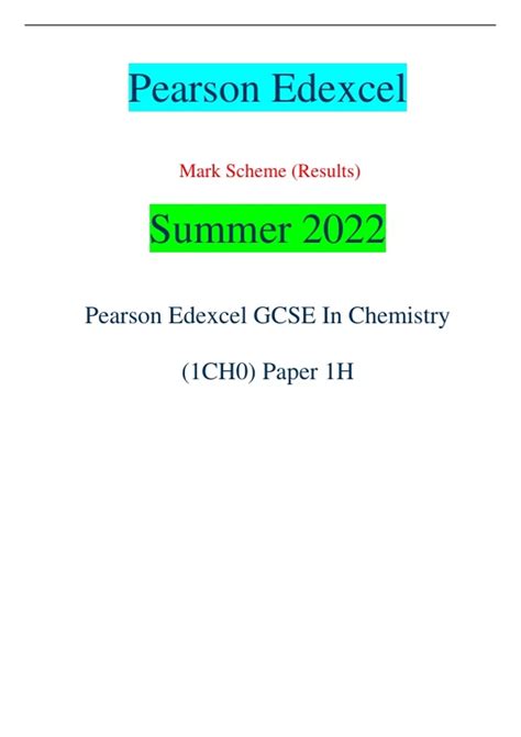 Pearson Edexcel Mark Scheme Results Summer Pearson Edexcel GCSE In Chemistry CH Paper