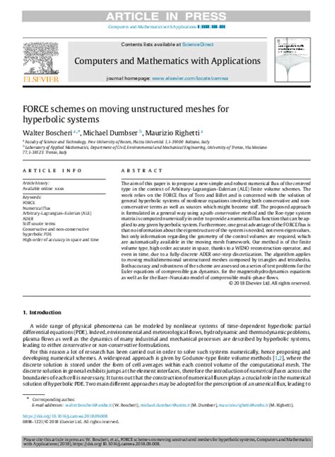 Pdf Force Schemes On Moving Unstructured Meshes For Hyperbolic Systems