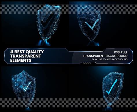Premium Psd Secure Technologypolygonal Wireframe Shield With Che On