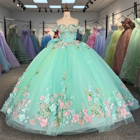 Green Sweet 16 Dress Princess Floral Quinceanera Dress