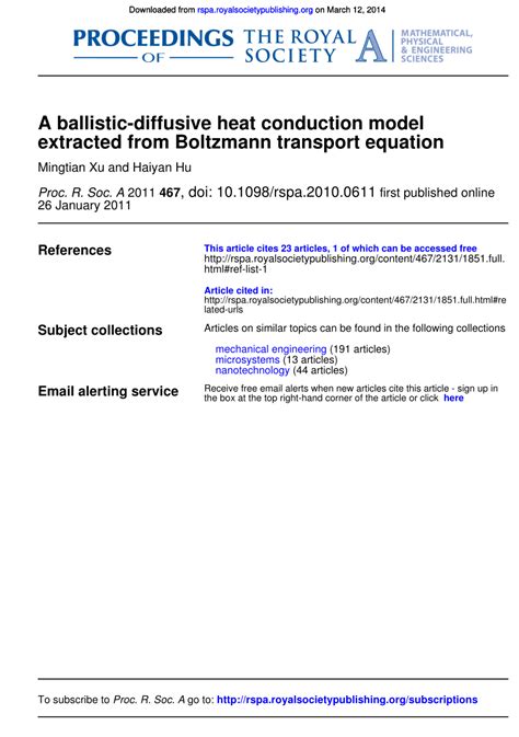Pdf A Ballistic Diffusive Heat Conduction Model Extracted From
