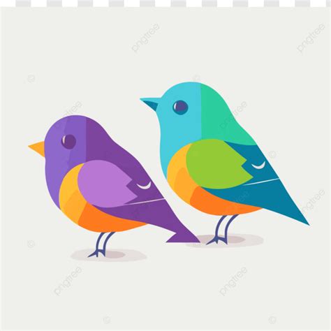 두 마리의 다채로운 새가 함께 서 있는 그림 벡터 흰색 배경에 버디의 단순한 다채로운 아이콘 그림자 없음 작은 프레임 중앙 Png 일러스트 및 벡터 에 대한 무료
