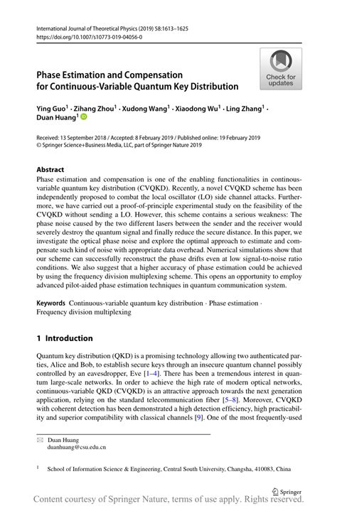Phase Estimation And Compensation For Continuous Variable Quantum Key Distribution Request PDF