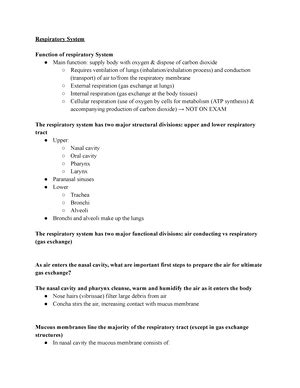 Respiratory Lecture Notes Respiration Breathing Thorax Chest Cold Upper Respiratory Studocu