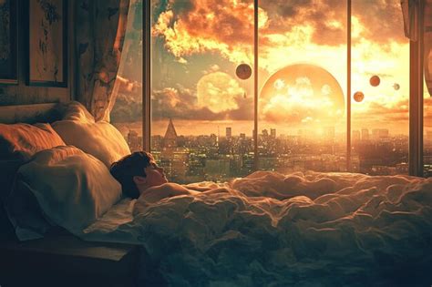 A Man Laying In Bed In Front Of A Window Premium Ai Generated Image