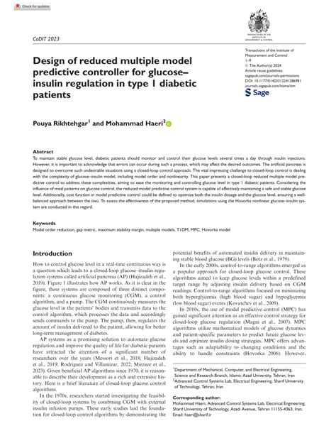 Pdf Design Of Reduced Multiple Model Predictive Controller For Glucoseinsulin Regulation In