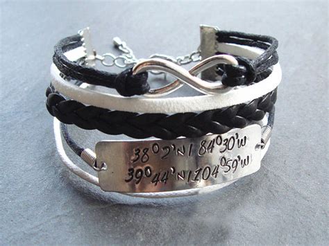 Latitude Longitude Bracelet Customizable Coordinates Engraved Bracelet Two Favorite Locations