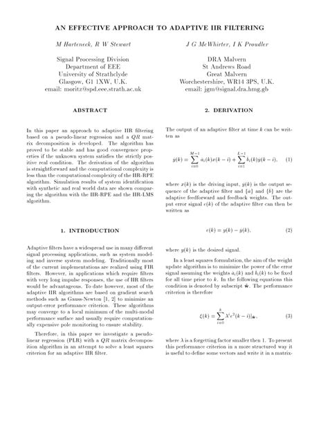 Pdf An Effective Approach To Adaptive Iir Filtering