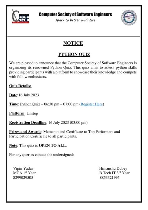 Computer Society Of Software Engineers On Linkedin Csse Python Quiz
