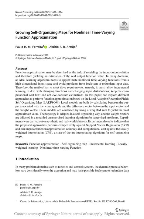 Growing Self Organizing Maps For Nonlinear Time Varying Function Approximation Request Pdf