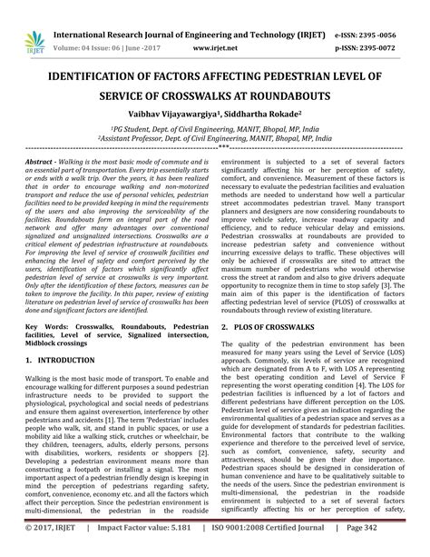 Identification Of Factors Affecting Pedestrian Level Of Service Of