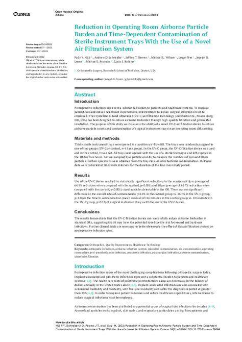 Pdf Reduction In Operating Room Airborne Particle Burden And Time Dependent Contamination Of