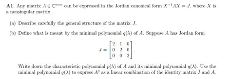 solved a1 any matrix a cnxn can be expressed in the jordan