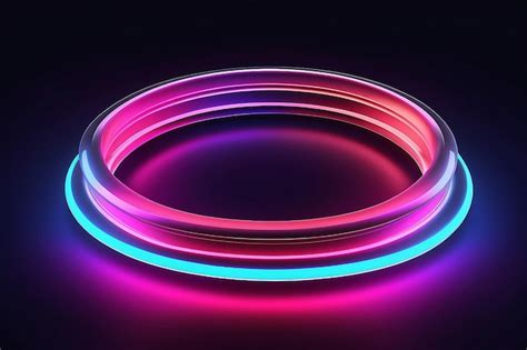 Premium Photo Neon Glowing Circle Frame Stand In Darkness With Fog