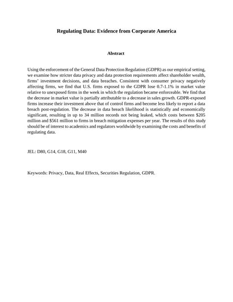 Pdf Regulating Data Evidence From Corporate America