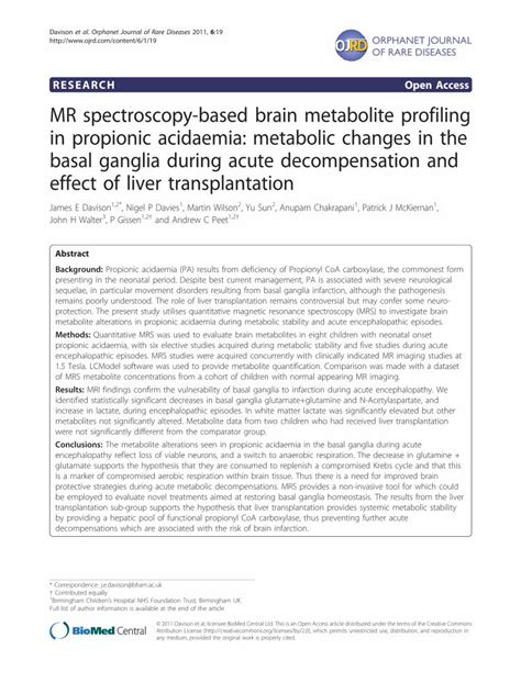 Pdf Mr Spectroscopy Based Brain Metabolite Profiling In Propionic