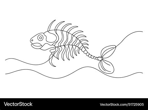 Fossils Continuous Line Art On White Background Vector Image