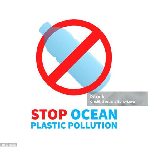 해양 플라스틱 오염을 중지 합니다 플라스틱 병 및 금지 표지판 화이트 프로 모션 포스터 재활용에 대한 스톡 벡터 아트 및 기타