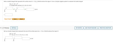 Solved Write A Double Integral That Represents The Surface