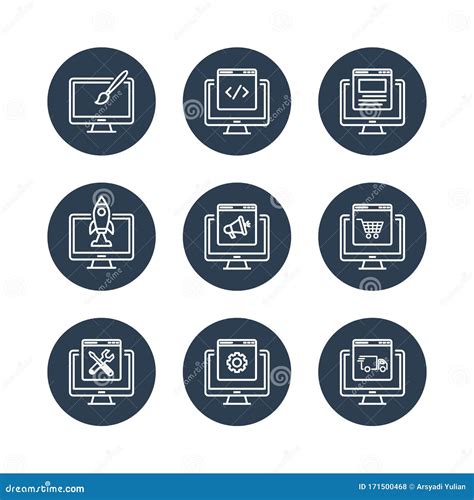 Computer Programming Icons Set Programmer Developer Stock Circle Line Icon Set Vector Stock