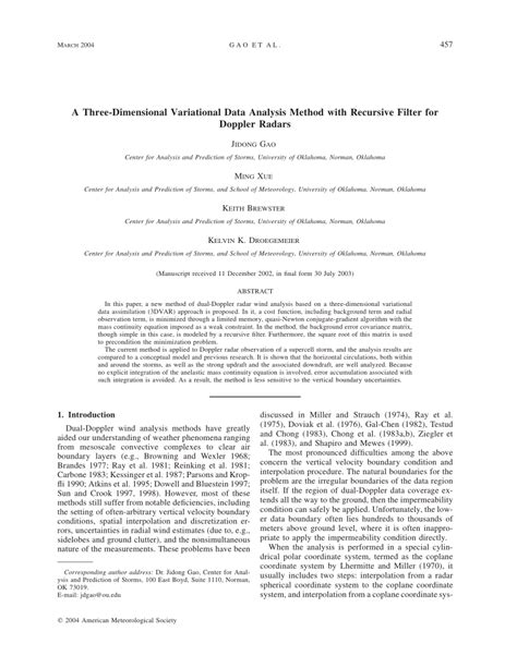 Pdf A Three Dimensional Variational Data Analysis Method With Recursive Filter For Doppler Radars