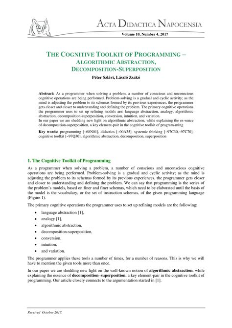 Pdf The Cognitive Toolkit Of Programming Algorithmic Abstraction Decomposition Superposition
