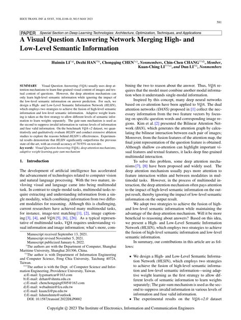 Pdf A Visual Question Answering Network Merging High And Low Level Semantic Information